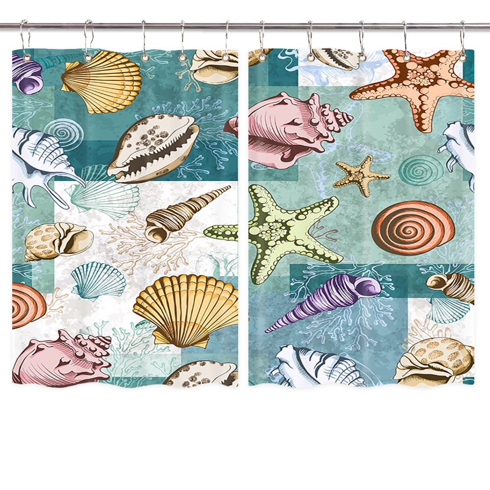 Under The Sea Blue Teal Pinted Ocean Window Curtain Pair, Modern ...