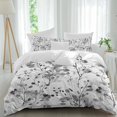 4 Piece Duvet Cover Set Queen, Watercolor Abstract Gray Leaves Soft ...