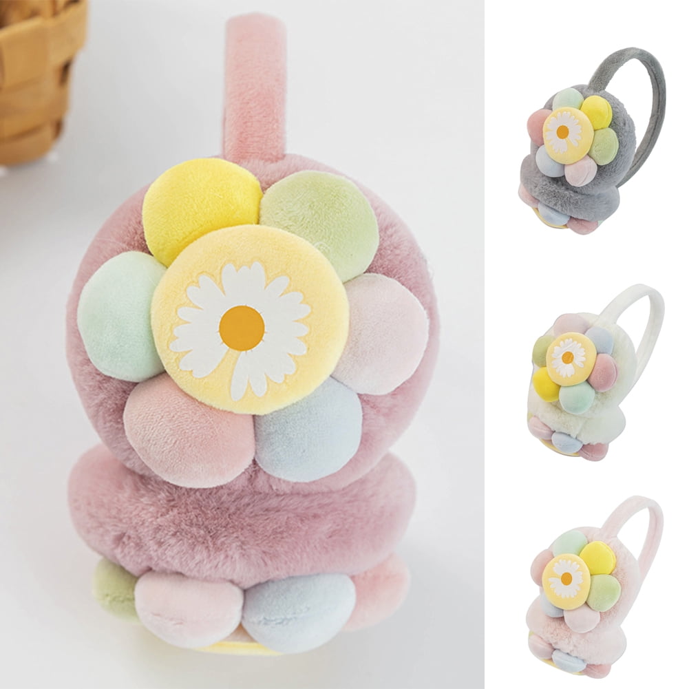 SPRING PARK Winter Women Kids Soft Cute Flower Earmuffs Ladies Girls ...