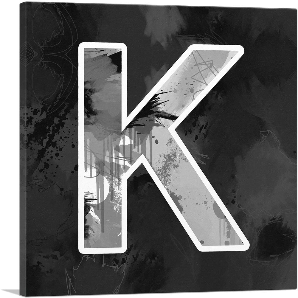 ARTCANVAS Modern Black White Alphabet Letter K Canvas Art Print - Size ...