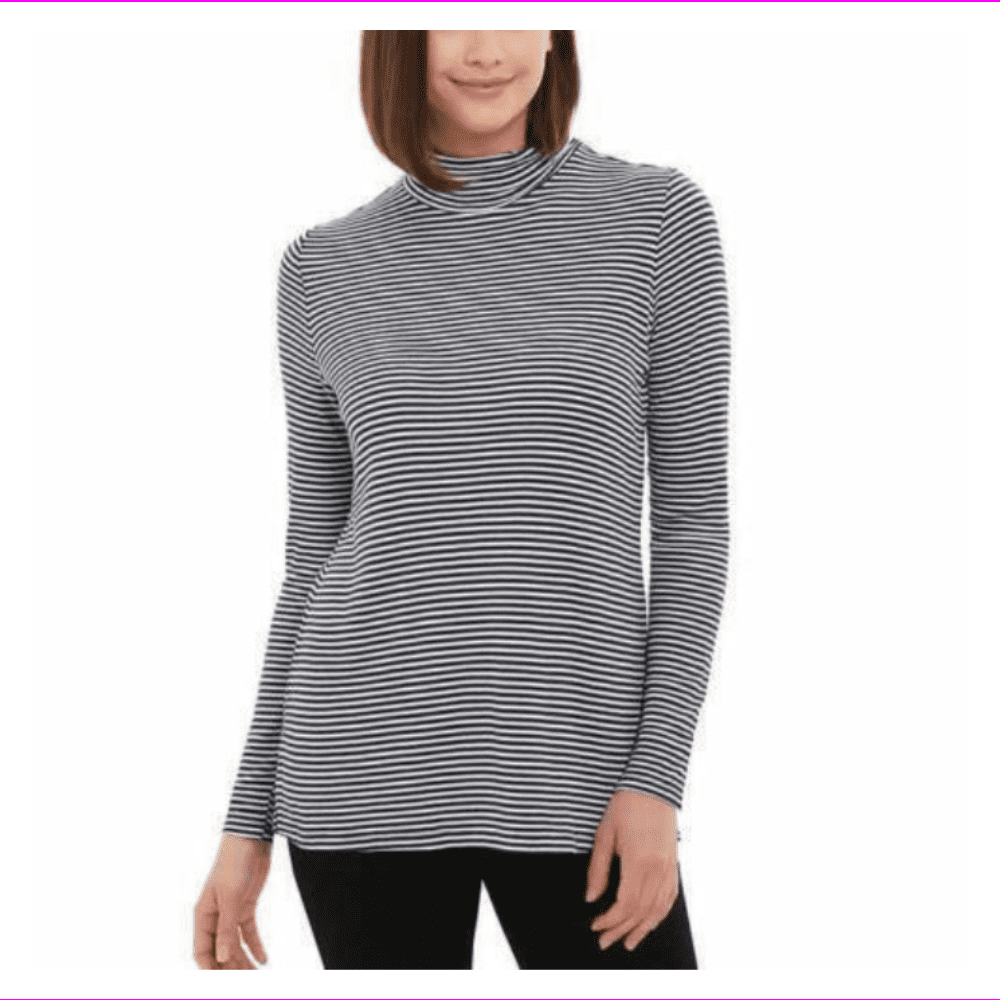 Jones New York Women's Long Sleeve Scrunched Neck Top S/Navy Combo ...