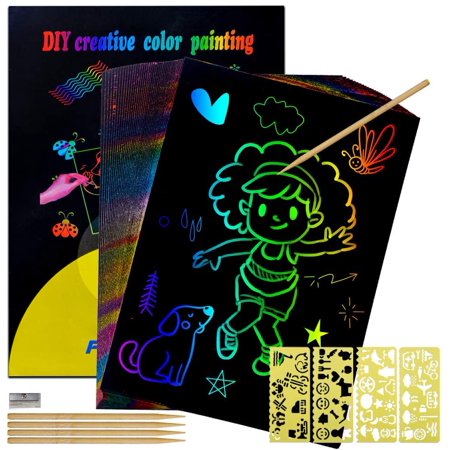 IGUOHAO Scratch Art Set 50 Piece Rainbow Scratch Paper Kit for Girl ...