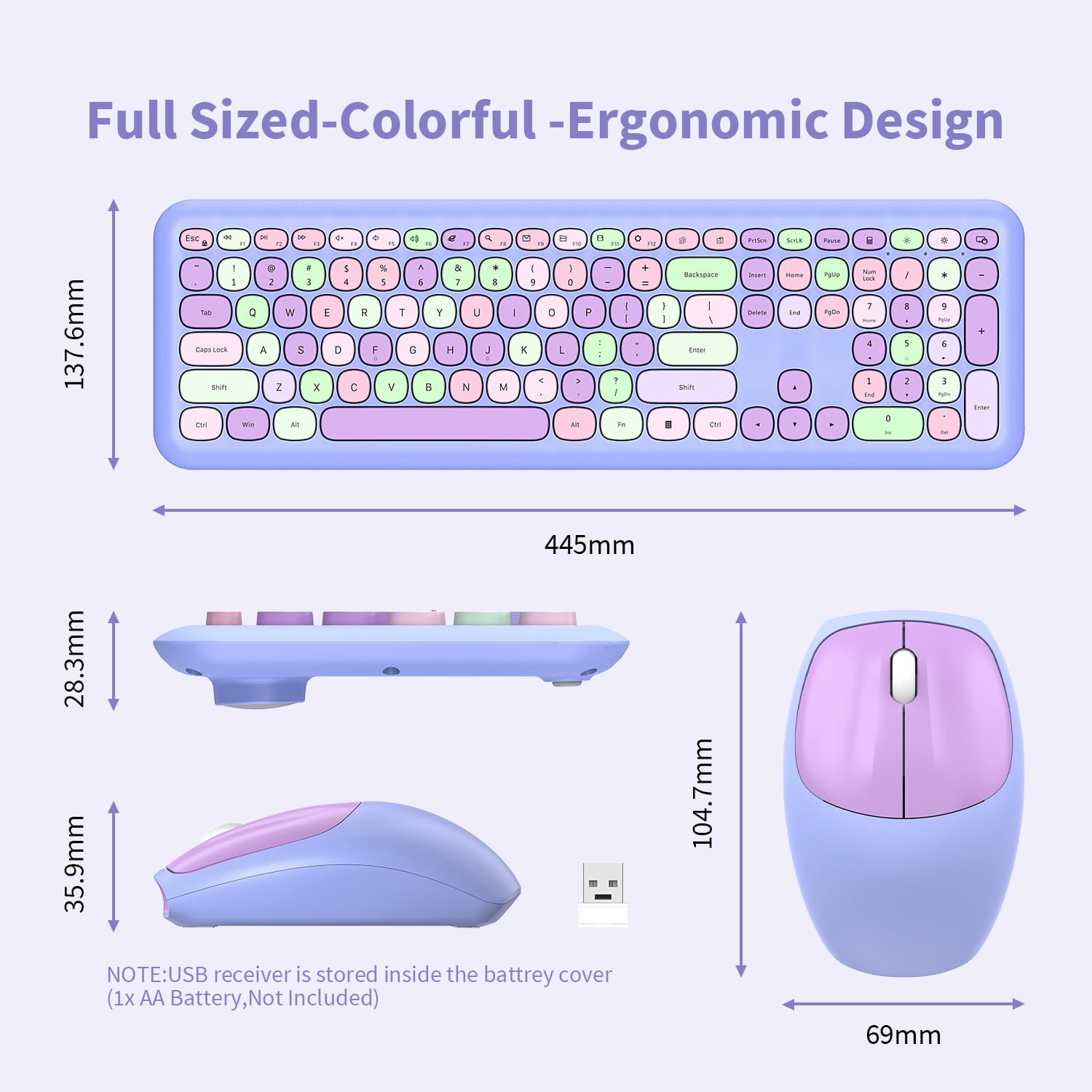 Buy Wireless Keyboard and Mouse, Jelly Comb 2.4GHz Full-Sized Cute ...