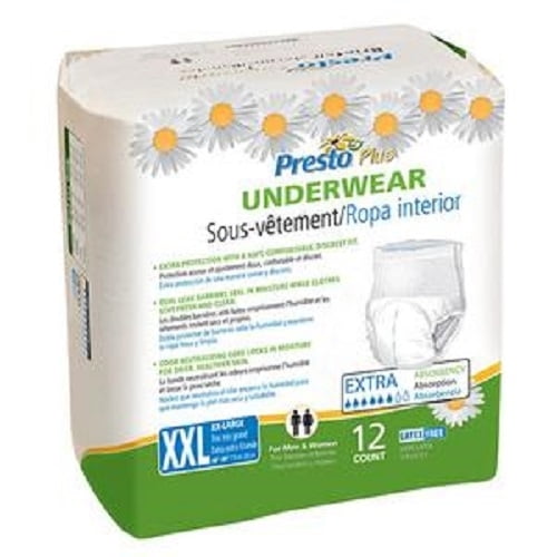 Presto Maximum Absorbency Underwear, 2XL, 68-80 Inch, White-Bag of 12 ...