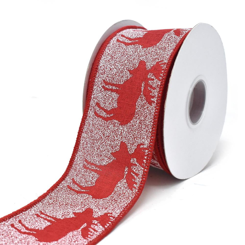 Moose Snowdrift Linen Wired Edge Christmas Ribbon, Red, 2-1/2-Inch, 10 ...