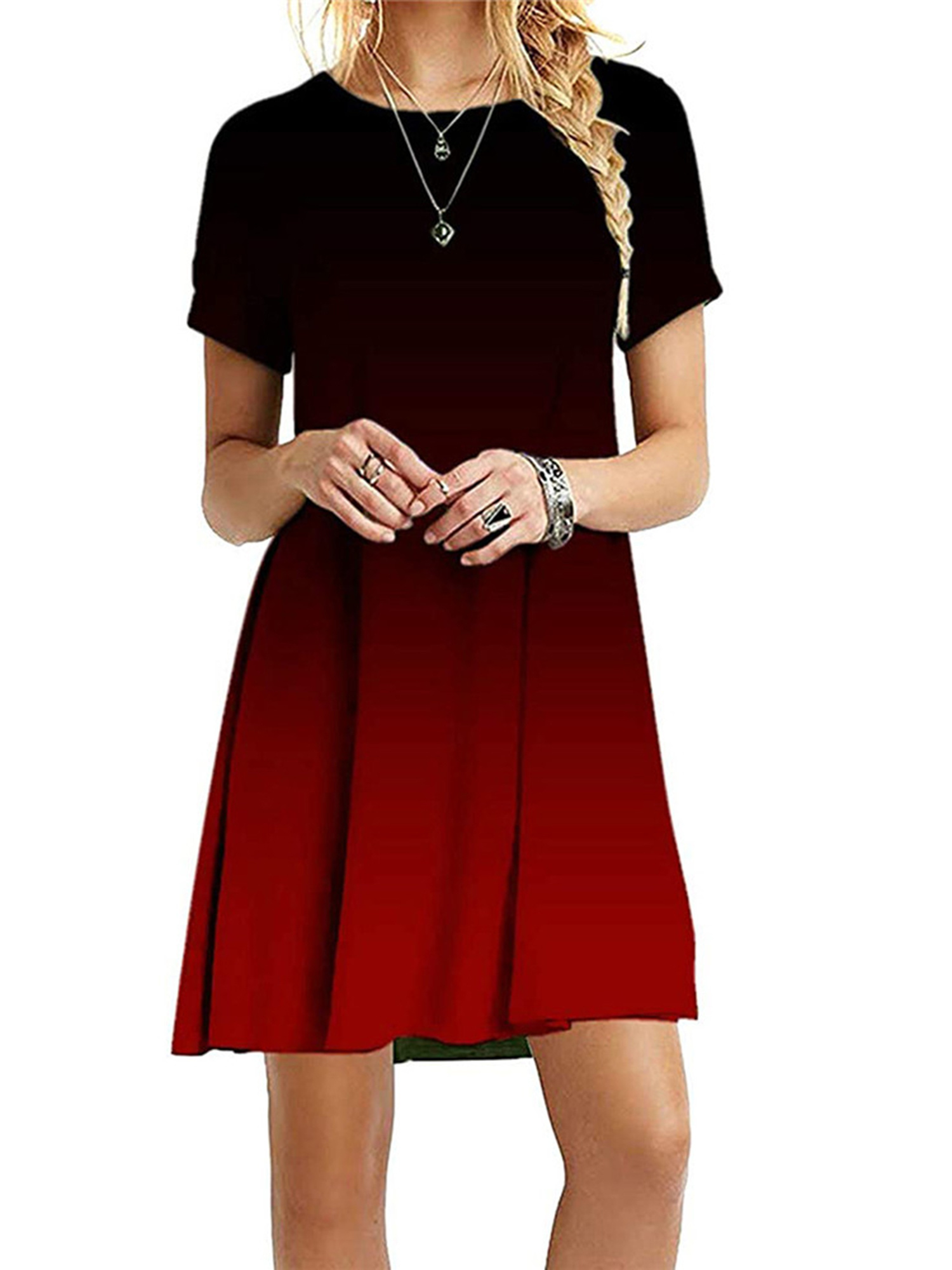 Women Short Sleeve Gradient Midi Dress Casual Summer Holiday Beach