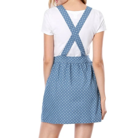 Unique Bargains - Women's Dots Pattern Adjustable Shoulder Straps Denim ...