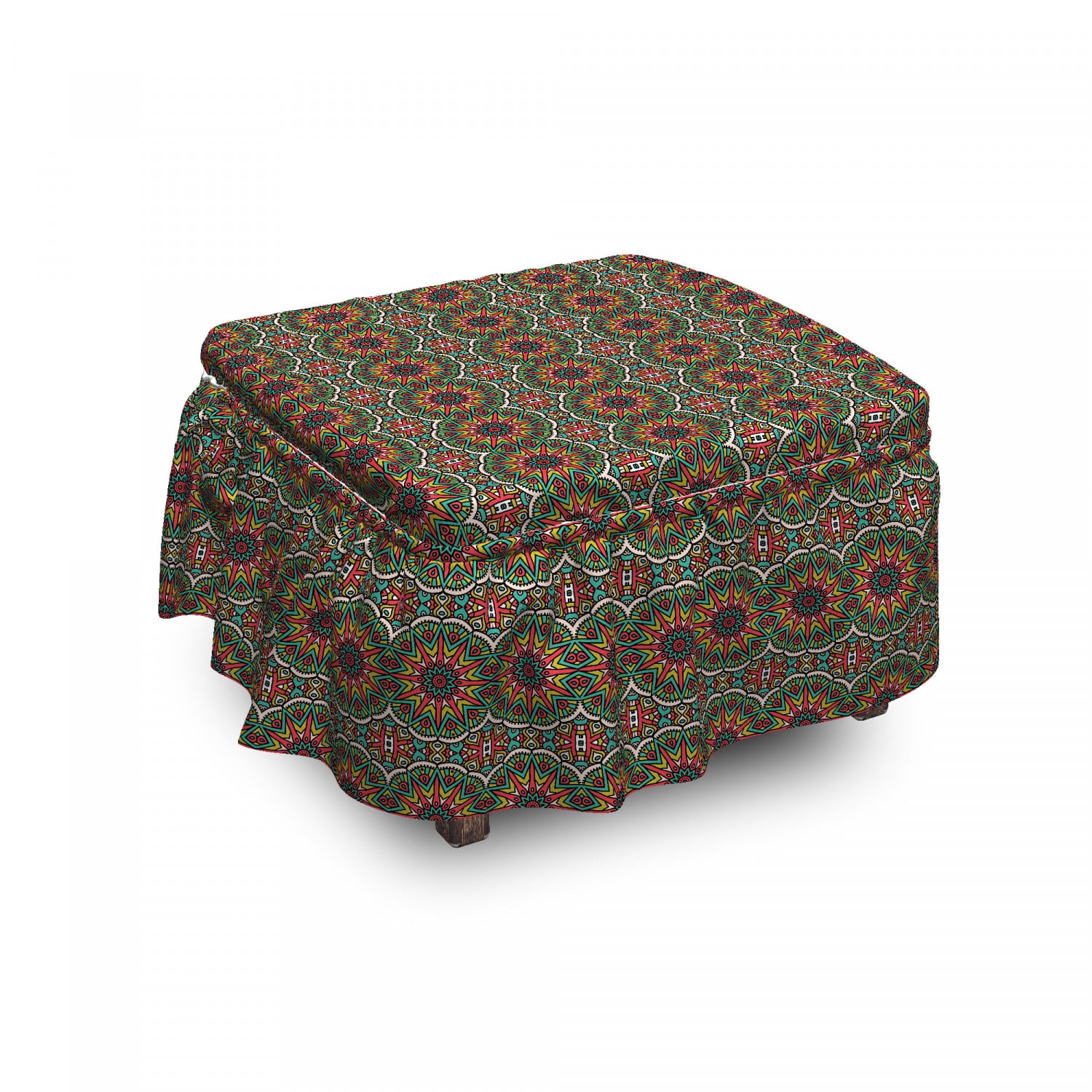Mandala Ottoman Cover, Mystical Chinese Design, 2 Piece Slipcover Set ...