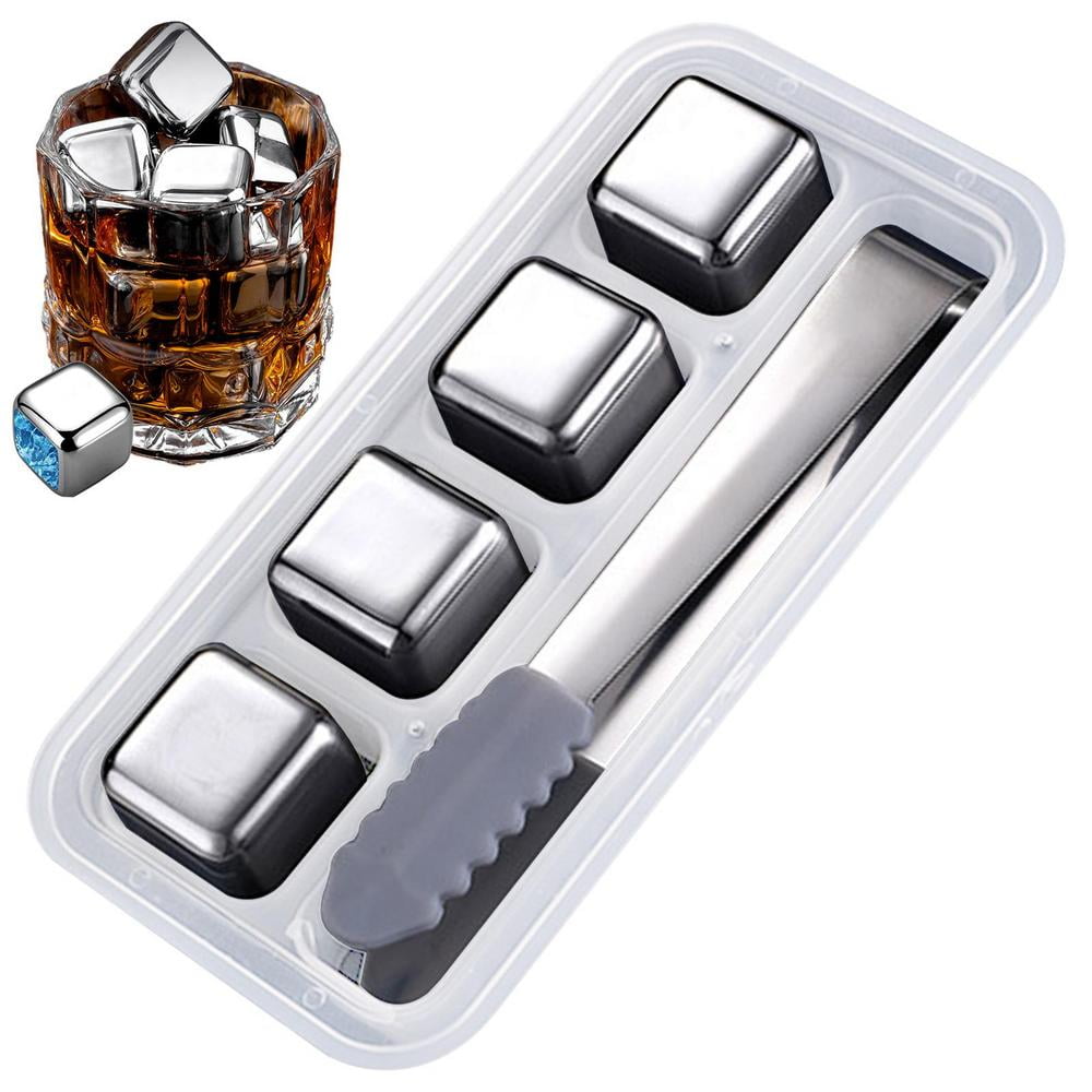 Stainless Steel Ice Cube | 4 Pcs Food Safe Whiskey Stones | Refreezable ...
