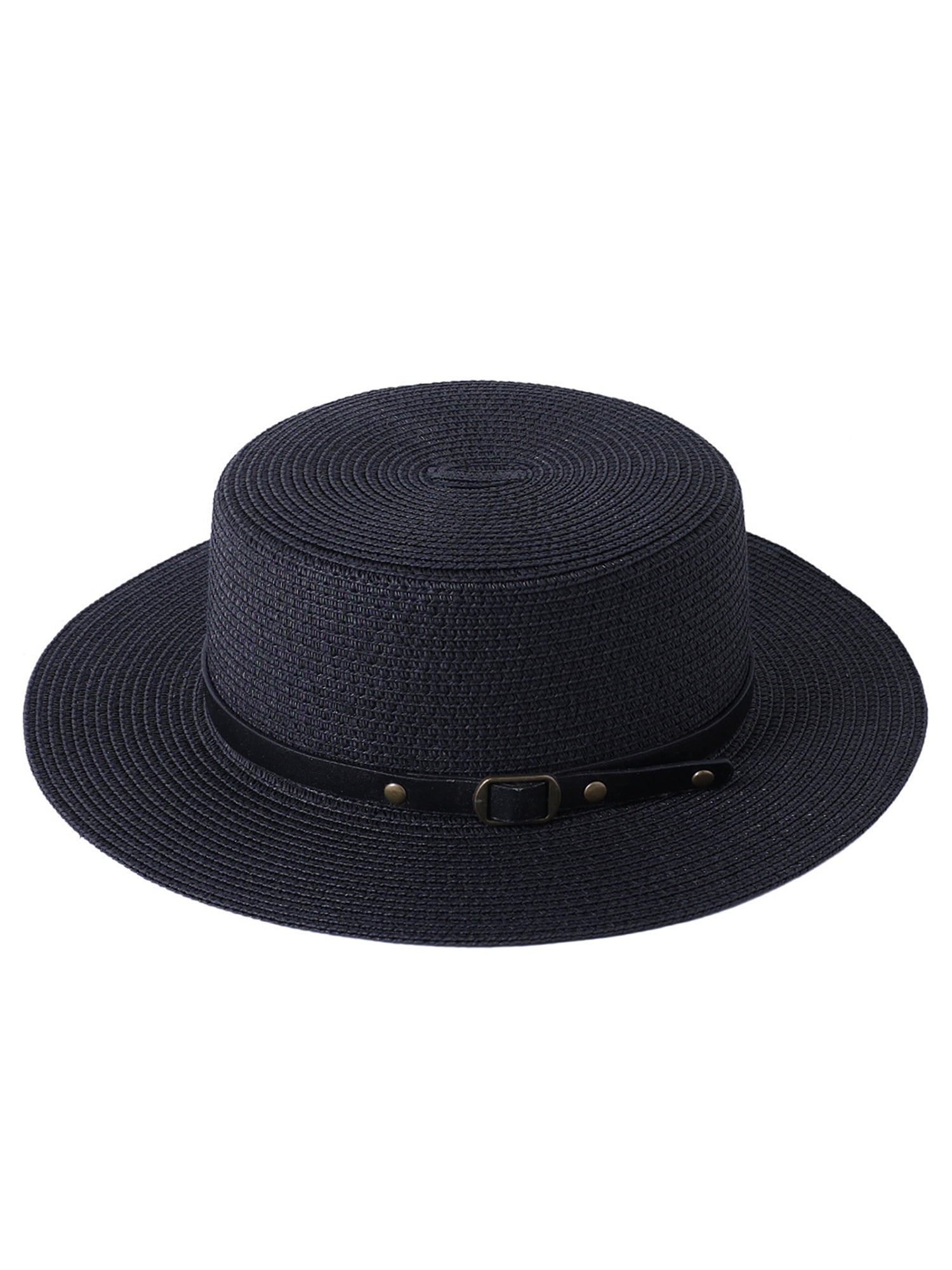 Women Wide Brim Straw Panama Roll Up Hat Belt Buckle Fedora Beach Sun Hat Upf50 Straw Hat Wide