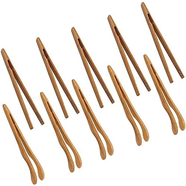 Nvzi 10 pack Bamboo Kitchen Tongs,Reusable Wooden Toaster Tongs for ...
