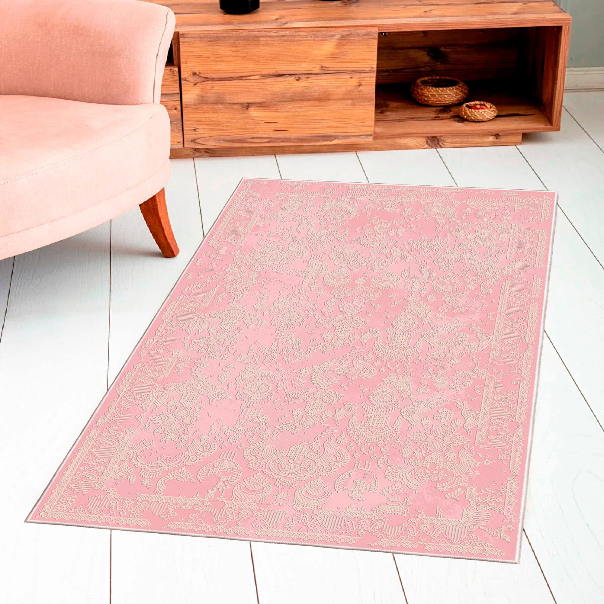 HomeNette Machine Washable Rug 2'x3'3" Non Slip Stain Resistant Pink ...