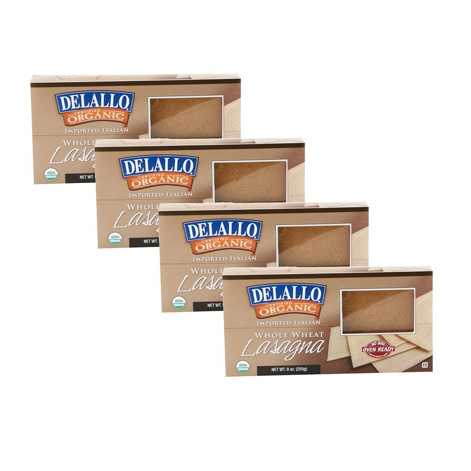 DeLallo Whole Wheat Lasagna Noodles, 9 Ounce Box, 4 Pack, Oven-Ready ...