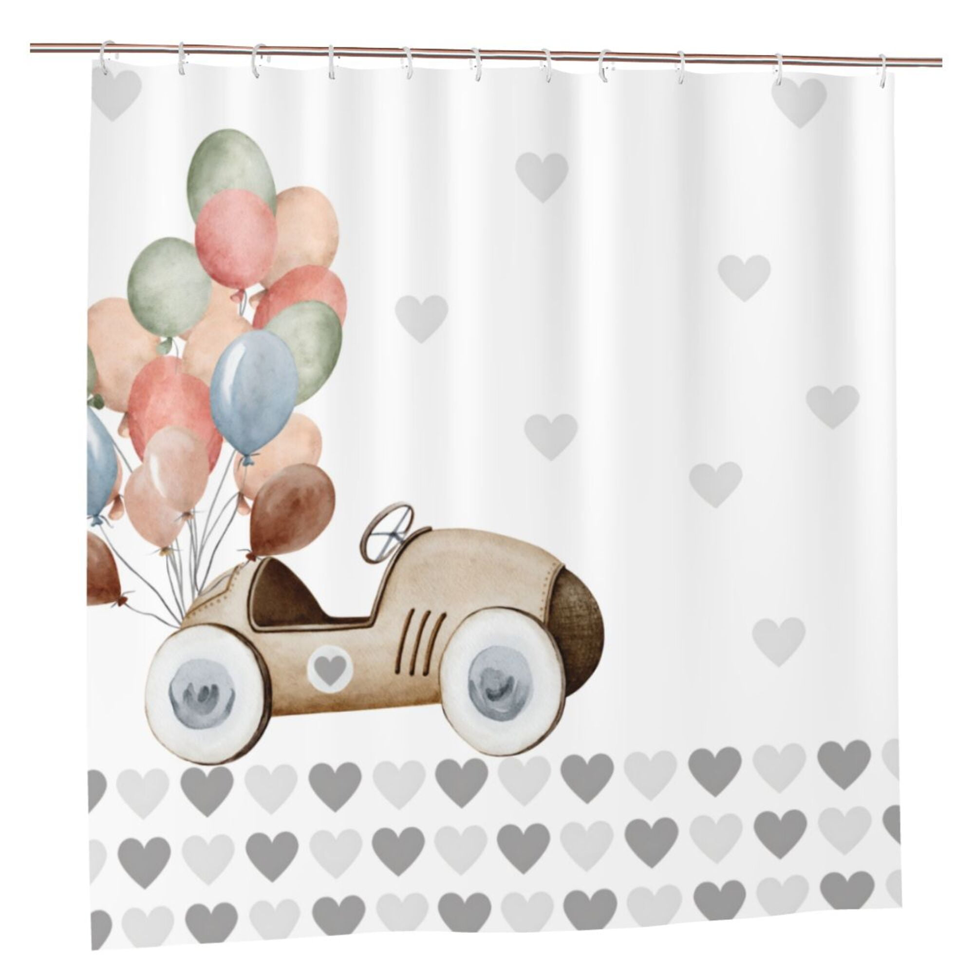 Yfyang Waterproof Bathroom Shower Curtain Love Balloon Convertible