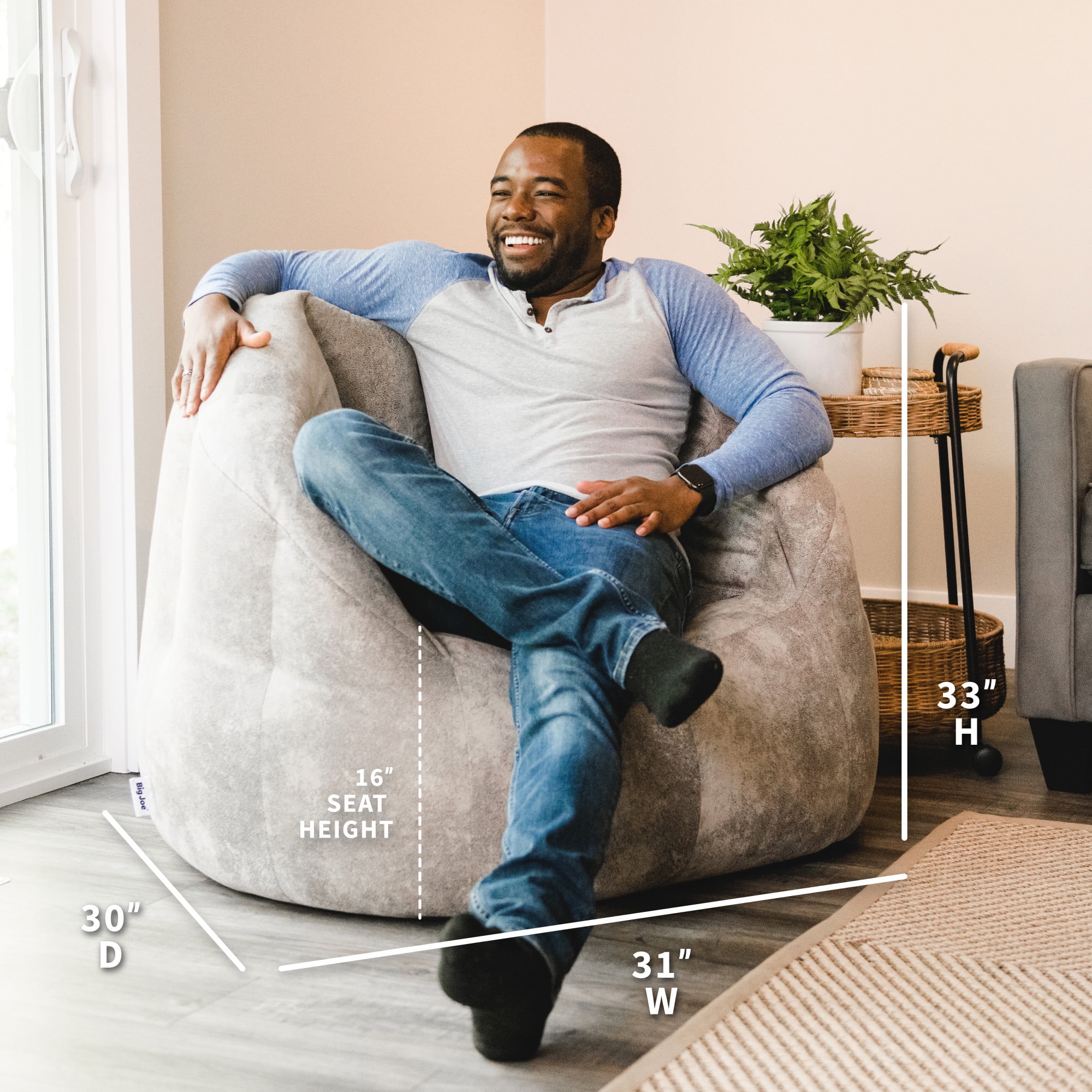 Big Joe Milano Large Bean Bag Chair Cement Blazer Vegan Leather Polyester Blend 3.5 feet Big Walmart