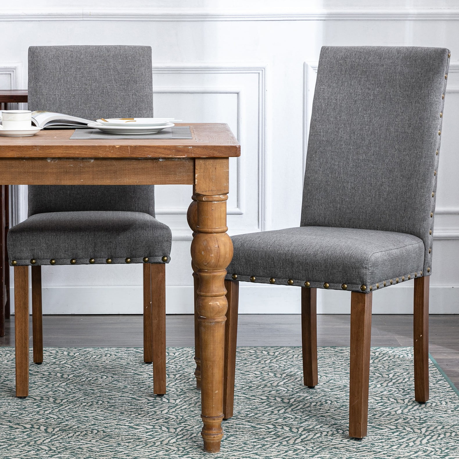 Snugway Handcraft Linen Solid Wood Parson Chair,Dining Chair,Set of 2 ...