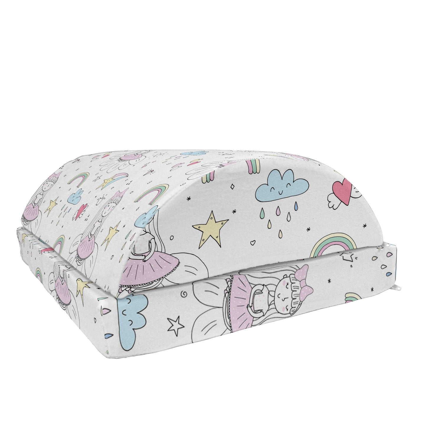 Cartoon Foot Rest, Floral Girl Character with Colorful Diamonds Clouds ...