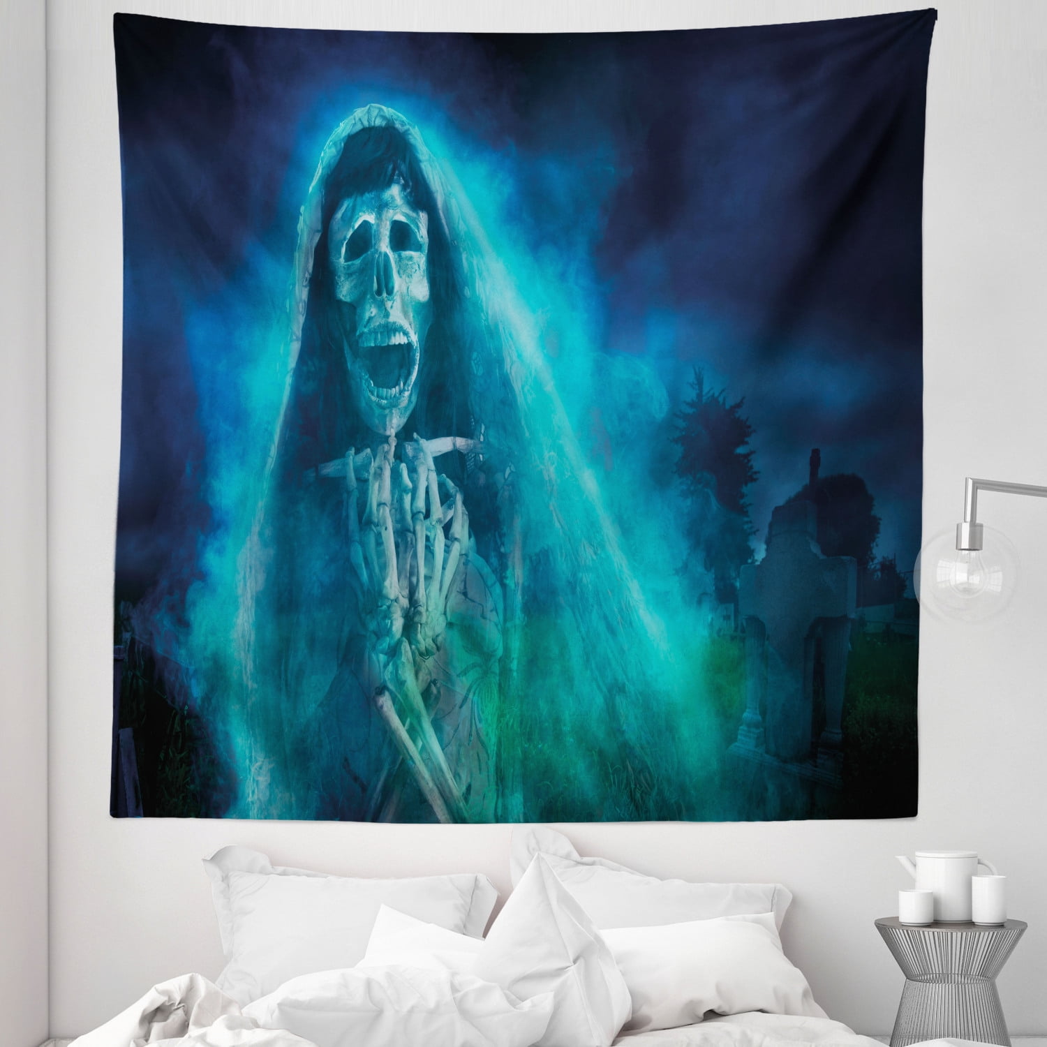 Halloween Tapestry, Gothic Dark Backdrop a Dead Ghost Skull Haunted ...