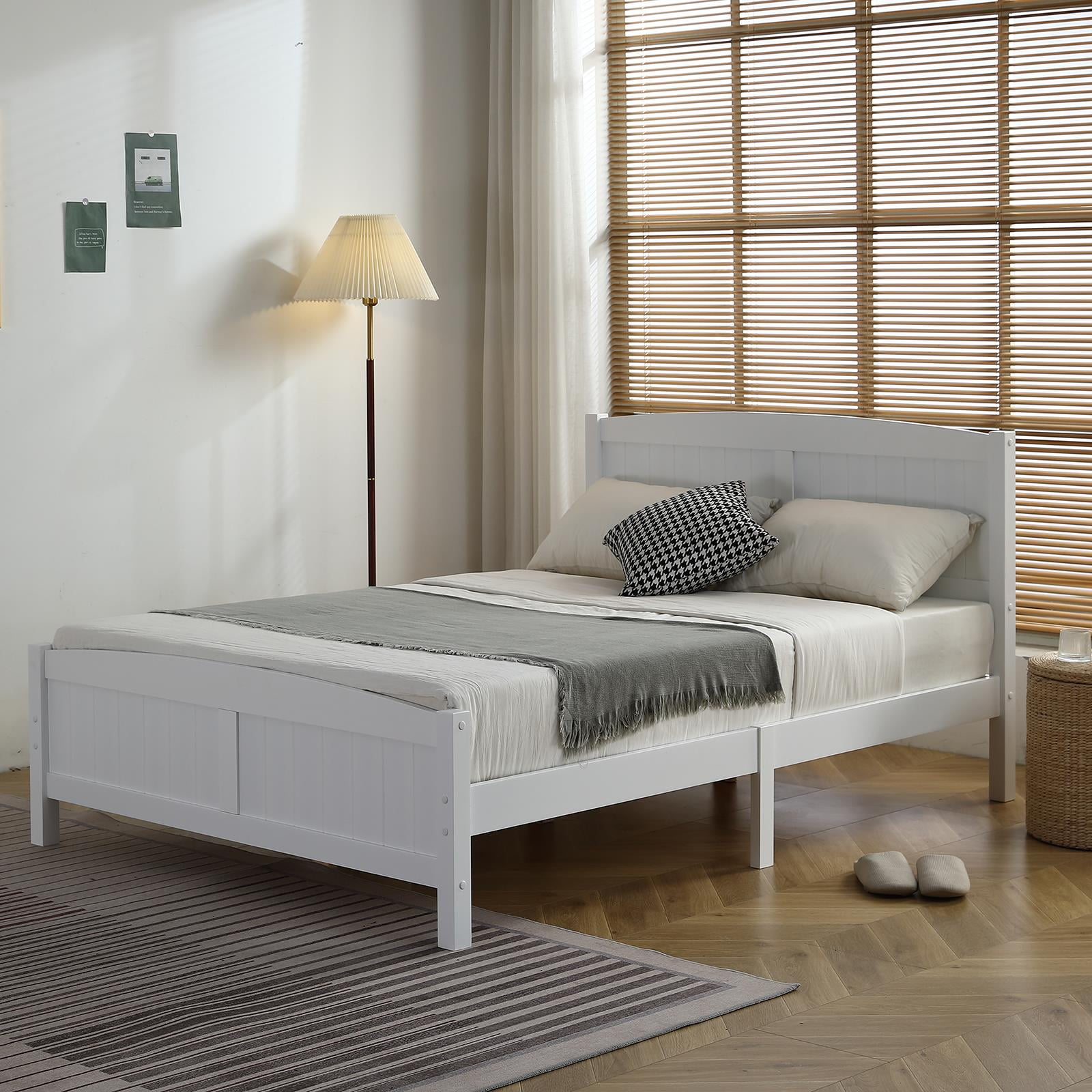 UBesGoo Full Bed, Solid Pine Platform Bed with Vertical Striped ...