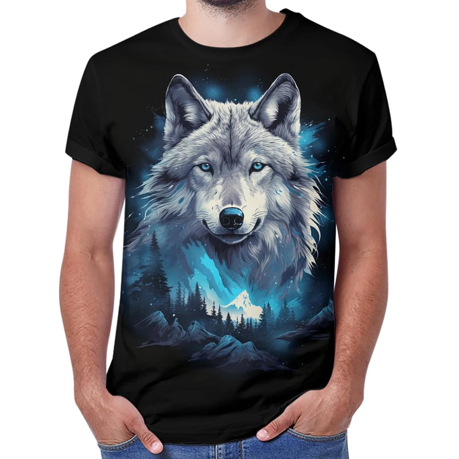 Click here for Wanpidan Graphic Wolf Design Tee For Outdoor Enthu... prices