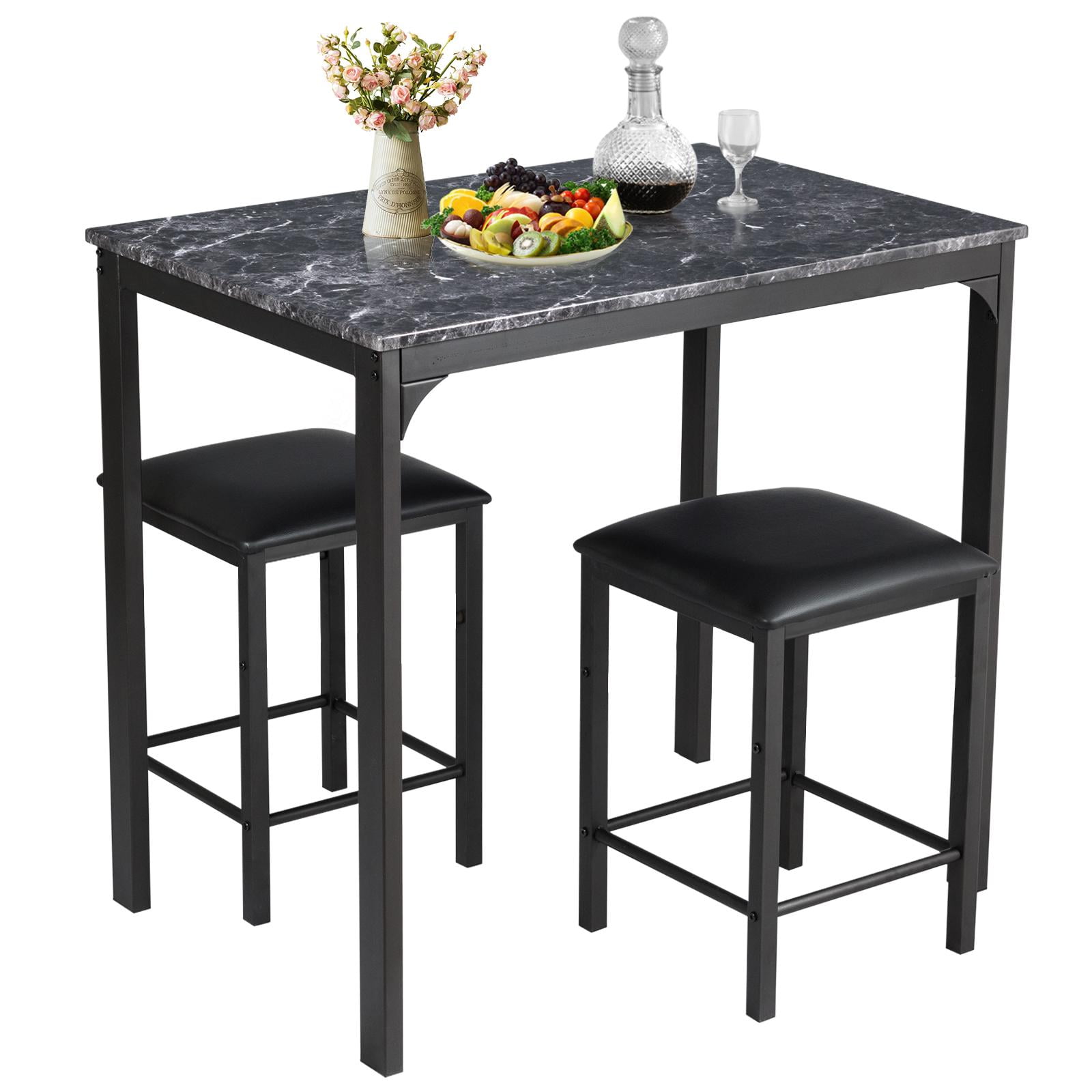 Giantex 3 Pieces Dining Table Set, Modern Bar Table Set w/2 Bar Stools ...