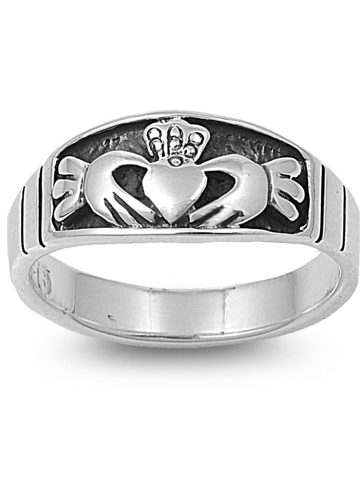 925 Sterling Silver Claddagh Good Luck Charm Ring Size 8 - Walmart.com