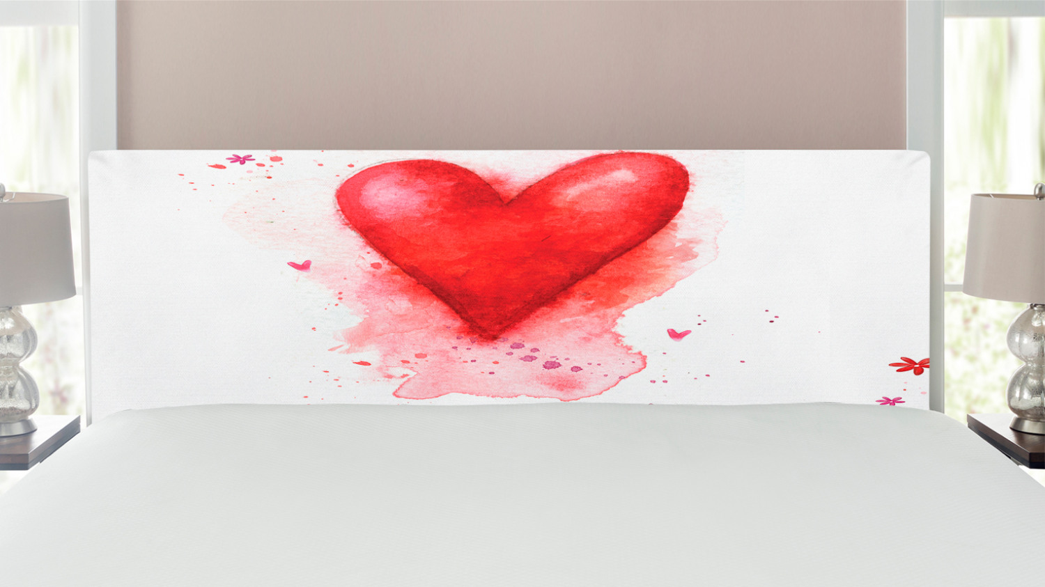 Love Headboard, Watercolors Painted Heart Form with Leaking Splash ...