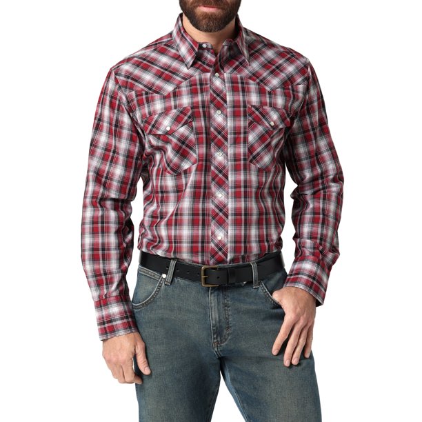 Wrangler® Men's Long Sleeve Western Plaid Shirt - Walmart.com