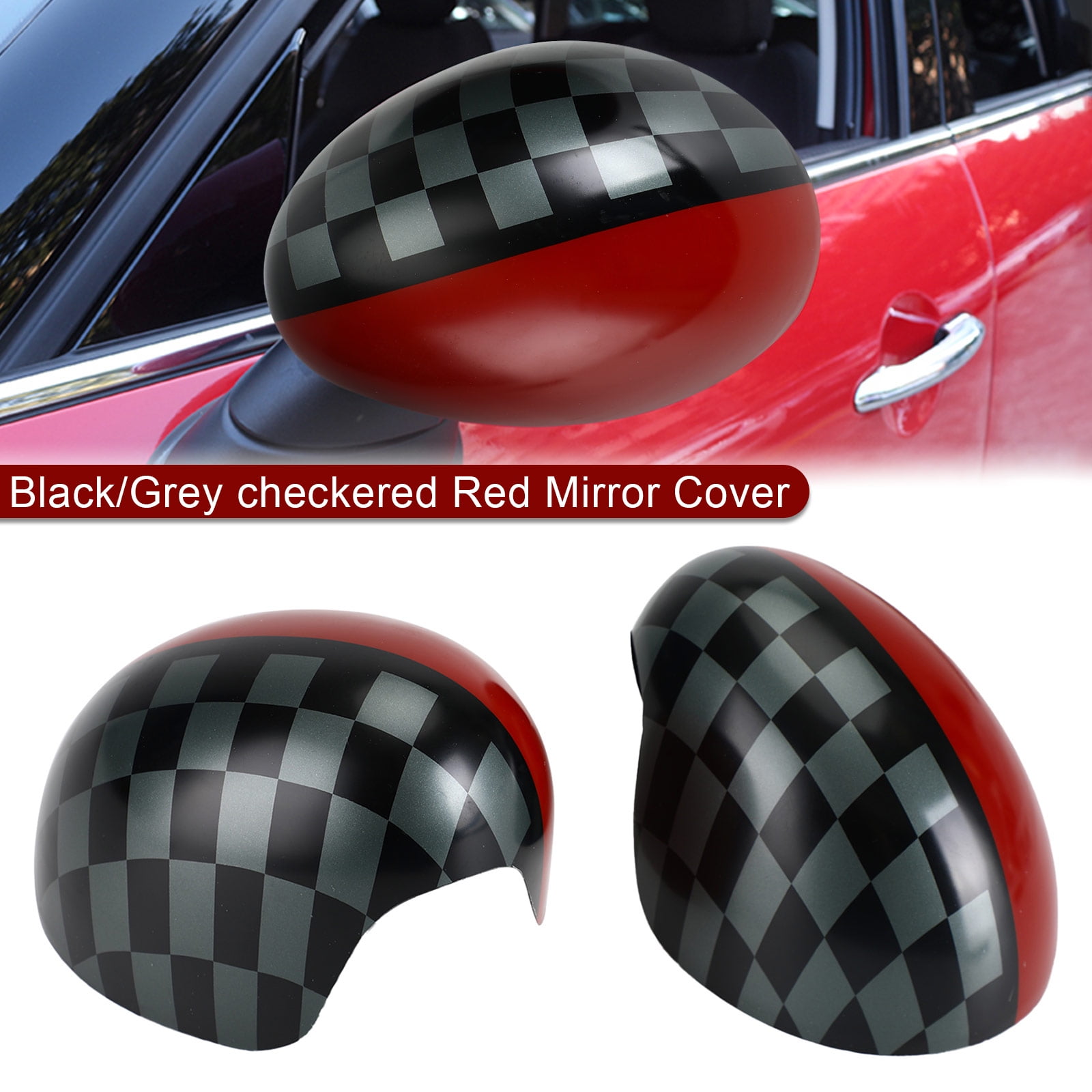 Black/Grey checkered Red Mirror Cover for MINI Cooper Hardtop F55 F56 ...