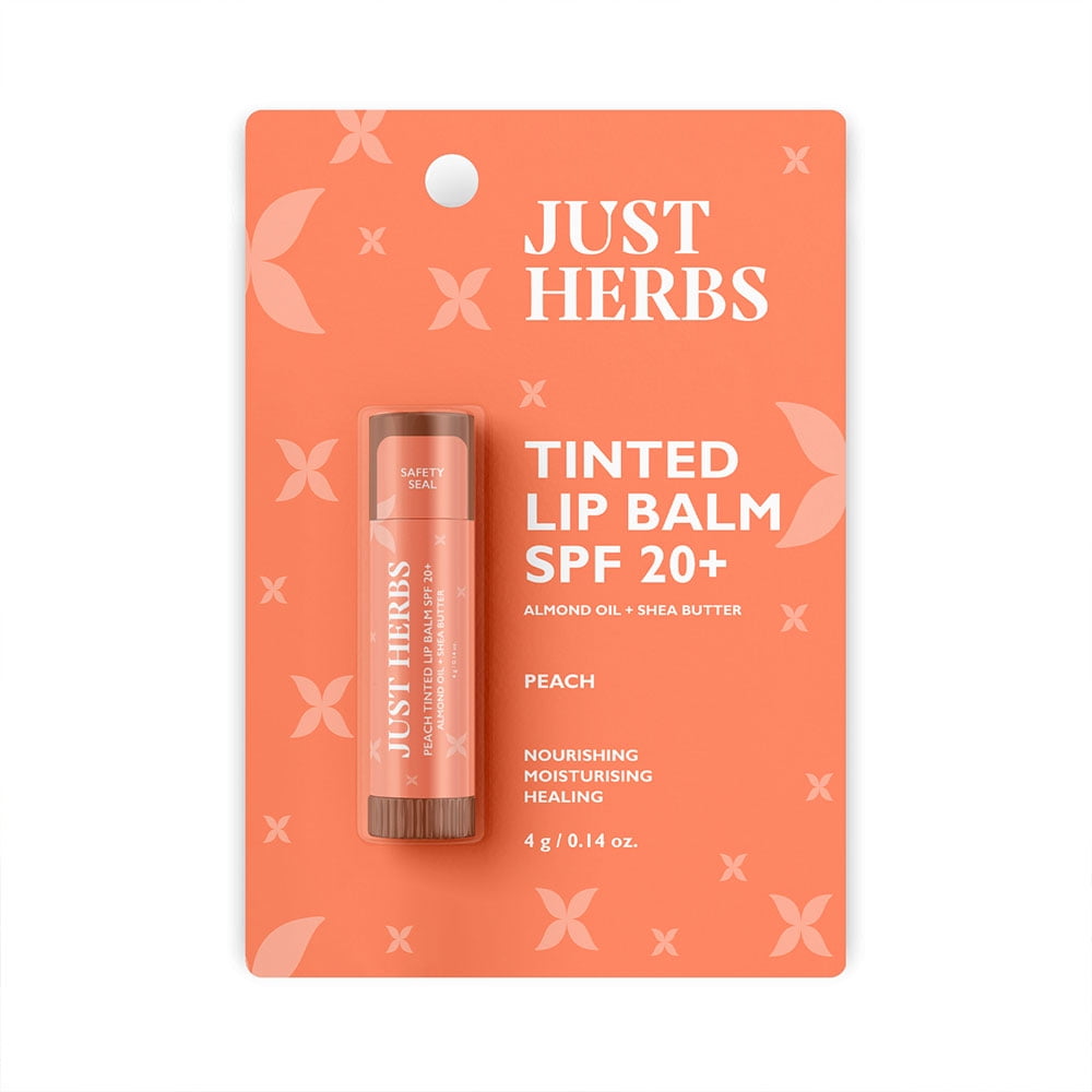 Just Herbs Tinted Lip Balm For Men And Women With Spf 20 For Dark Lips To Lighten 4 G Peach