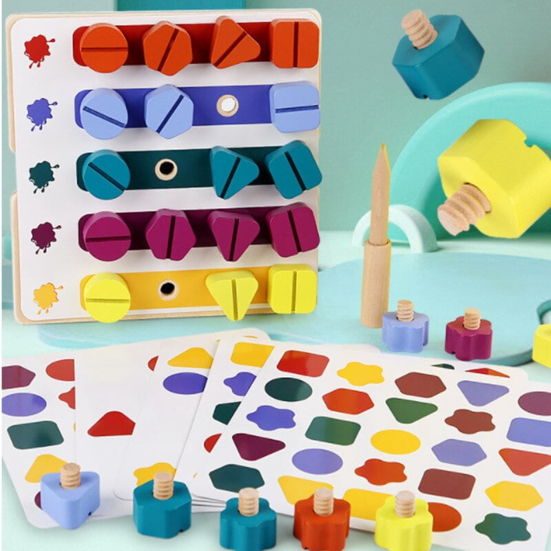 Wooden Screw Nut Disassembly Shape Color Matching Building Blocks ...