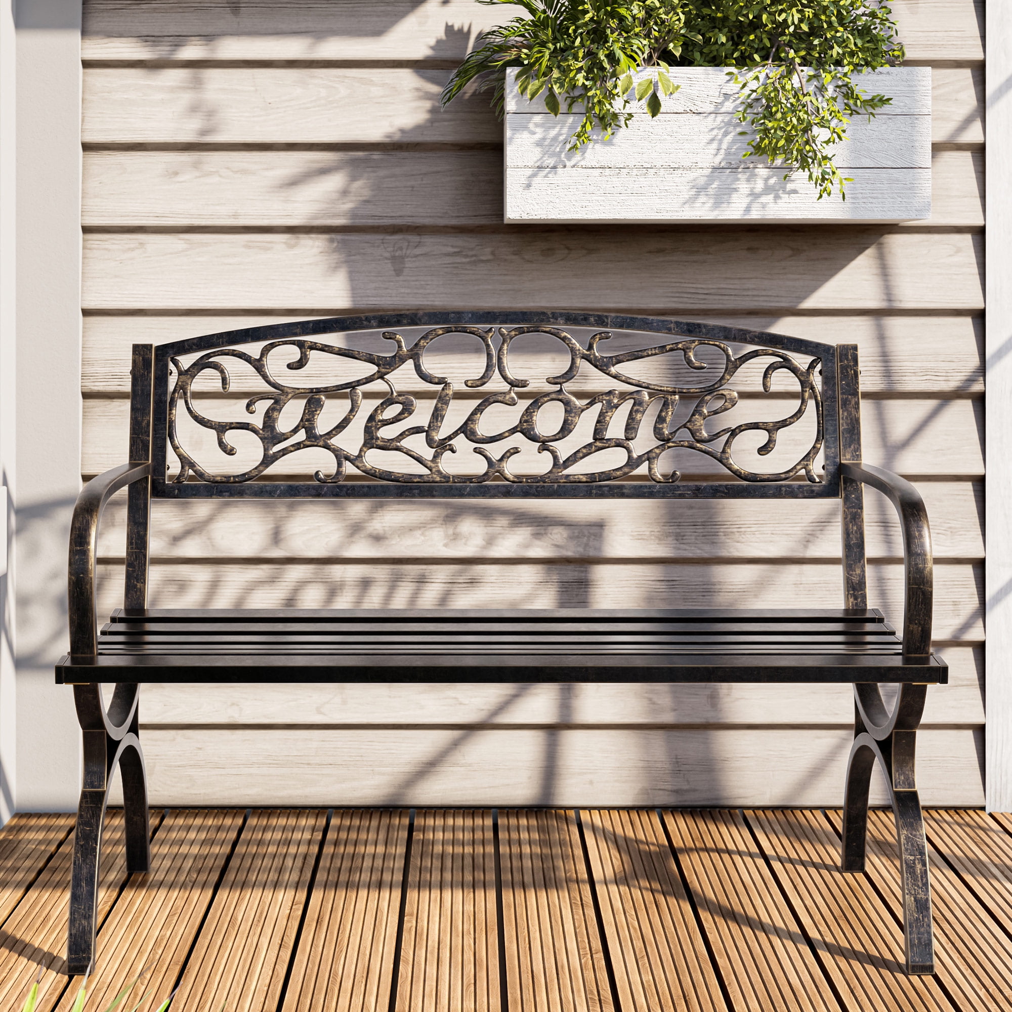 Belleze 50" Welcome Patio Garden Outdoor Park Bench Backyard (Bronze ...