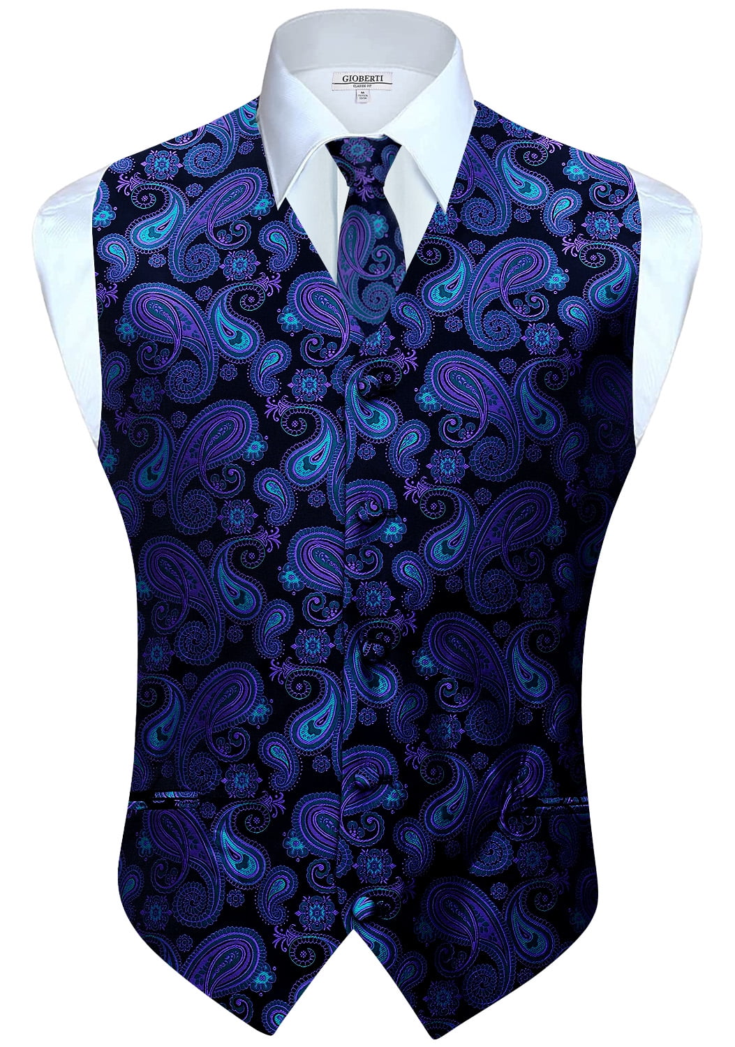 Gioberti Men's Formal 4pc Paisley Vest Necktie Bowtie and Pocket Square ...