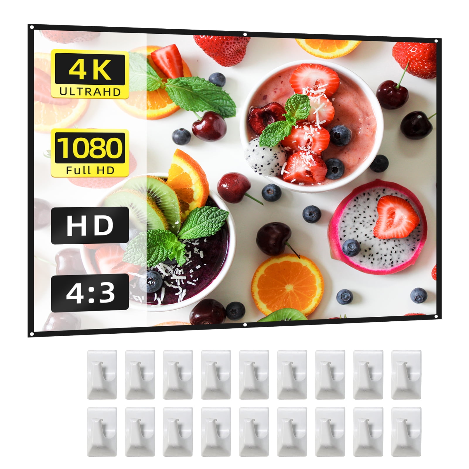 Pantalla de proyector de 150 pulgadas 4:3 HD 4K, plegable, portátil, de doble cara, antiarrugas ...