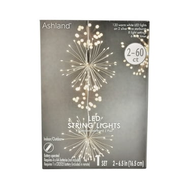 120ct. Warm White LED Silver String Lights Starburst by Ashland ...