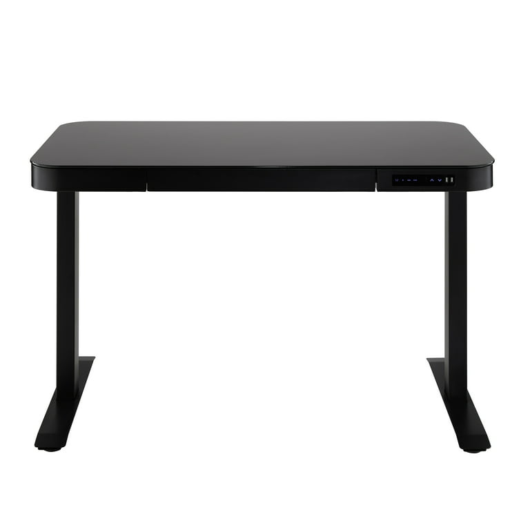 Free Shipping Seville Classics AIRLIFT Tempered Glass Electric Standing Desk Dual 2.4A USB Charging Port and 3 Memory Buttons Height Display Max. Height 47 3 Section Base Black with Black Top Walmart....