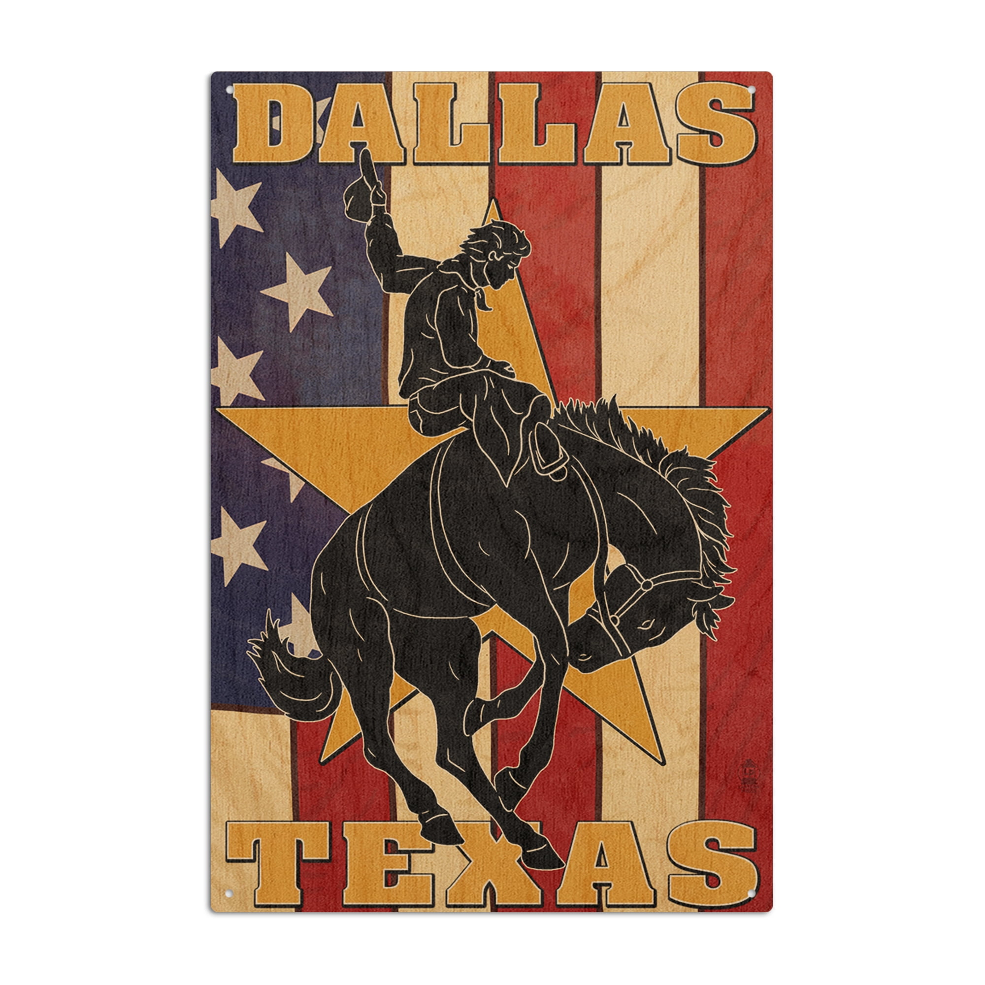 Dallas, Texas, Cowboy and Bucking Bronco Birch Wood Wall Sign (6x9 Rustic Home Decor, Ready to ...