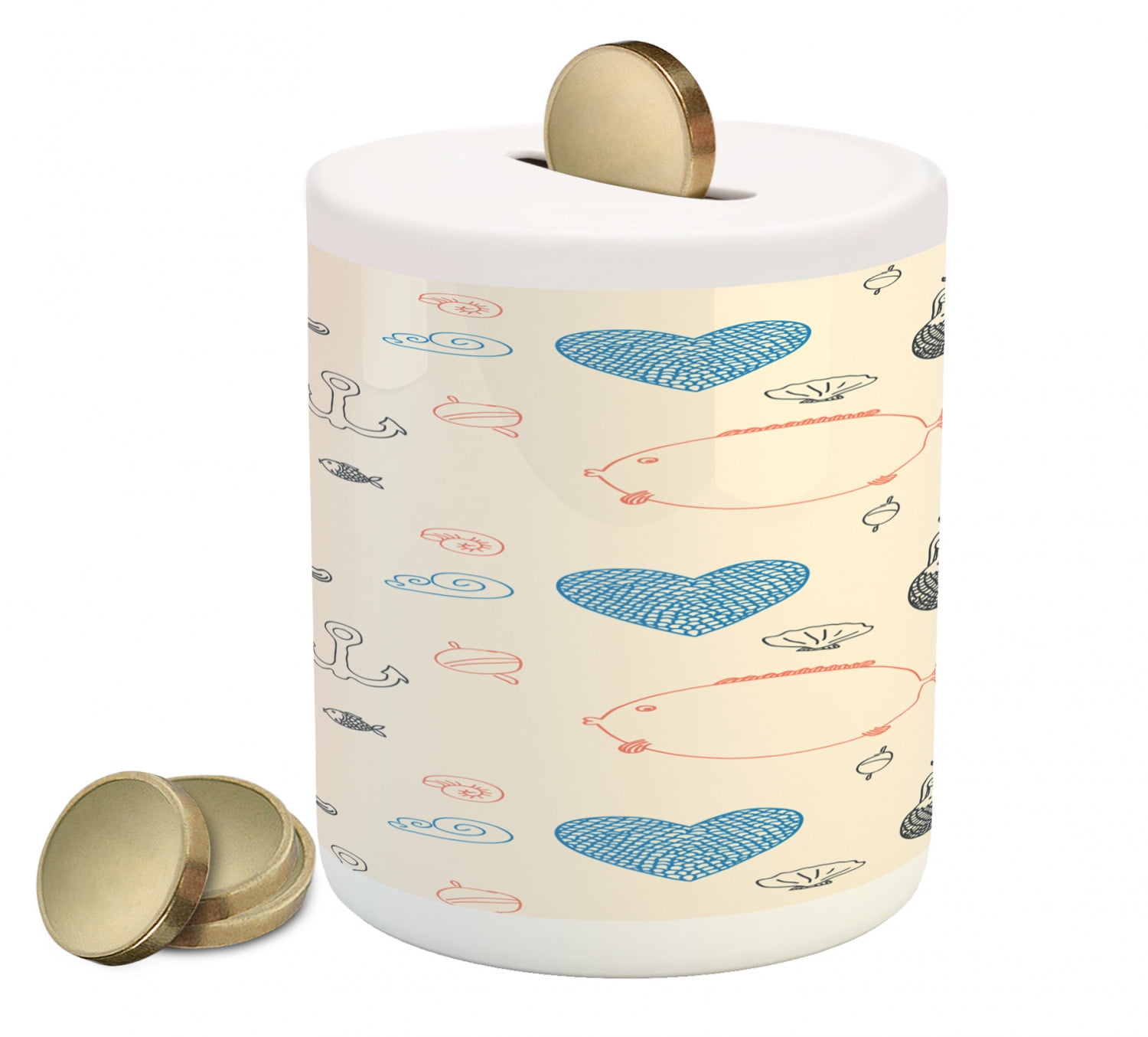 Mermaid Piggy Bank, Balloon Fish Hearts Pattern Sea Oceanic Objects ...