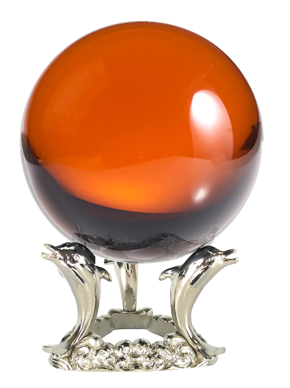 Amlong Crystal Amber 4.2 in. (110mm) Crystal Ball with Dolphin Stand ...