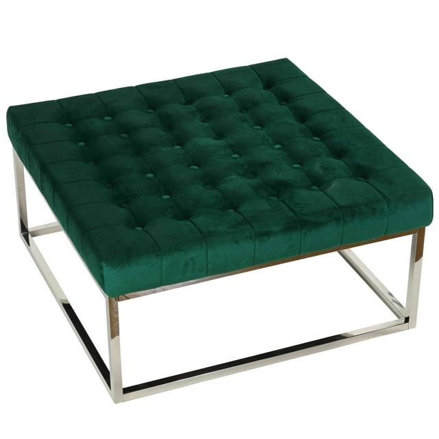 Cortesi Home Caroline Tufted Velvet Ottoman, Emerald Green - Walmart.com