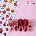 3pc Elegant Floral Nail Art Stickers - Red Flowers with Golden Trim ...