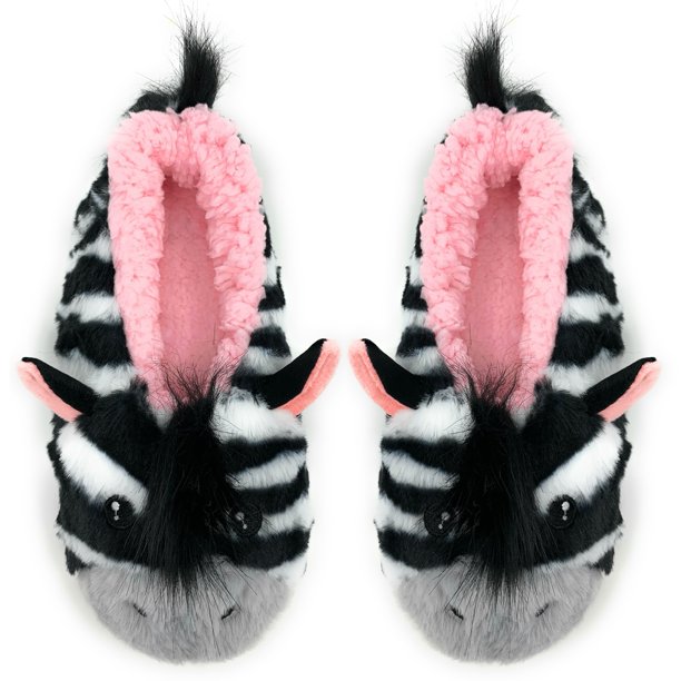 OoohGeez Womens Fluffy House Slippers, ZZ Zebra, Funny Animal Sherpa ...