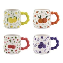 Bico Cartoon Fruit Pop Scalloped Ceramic Mugs with Handle, Set of 4 ...