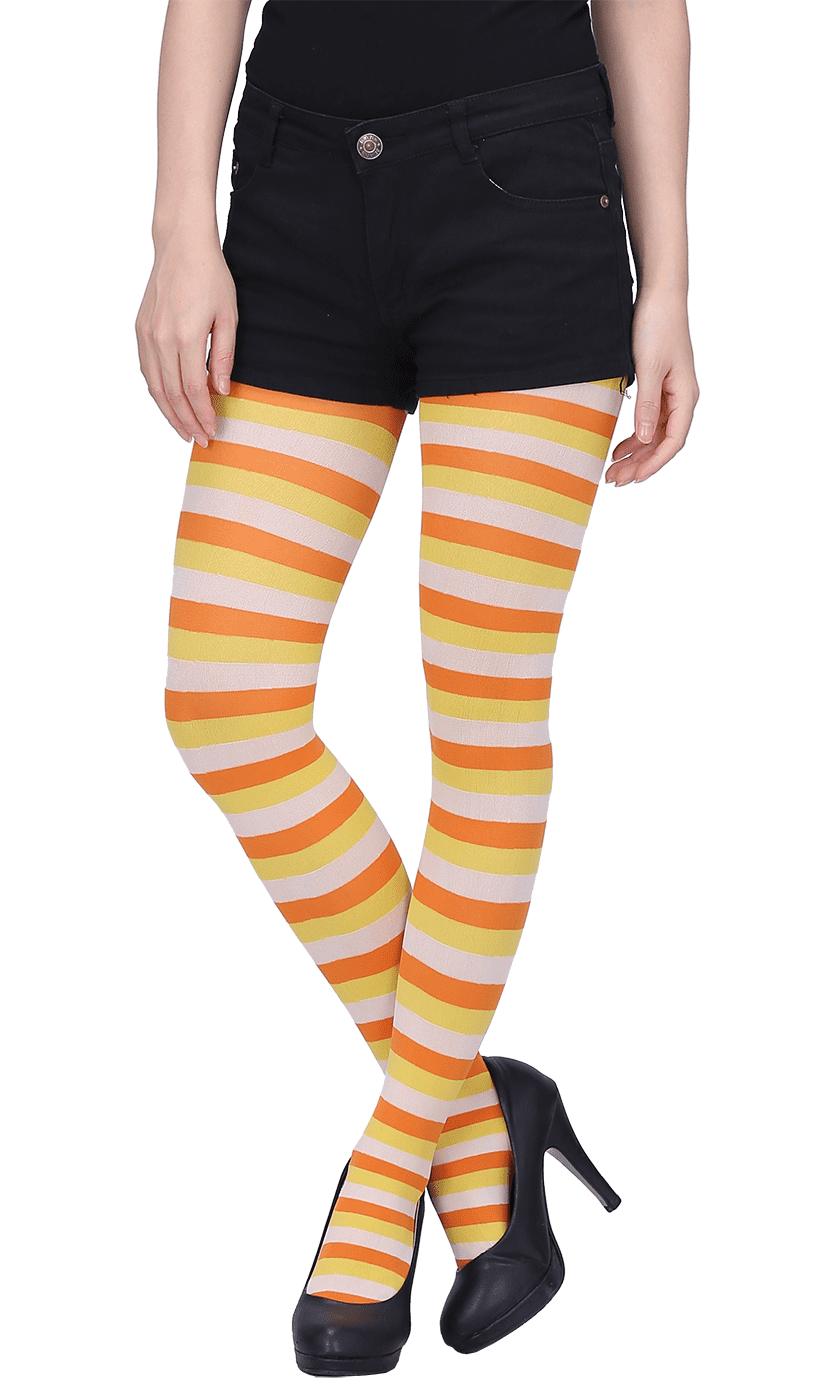 Hde Womens Striped Tights Full Length Sheer Microfiber Nylon Footed
