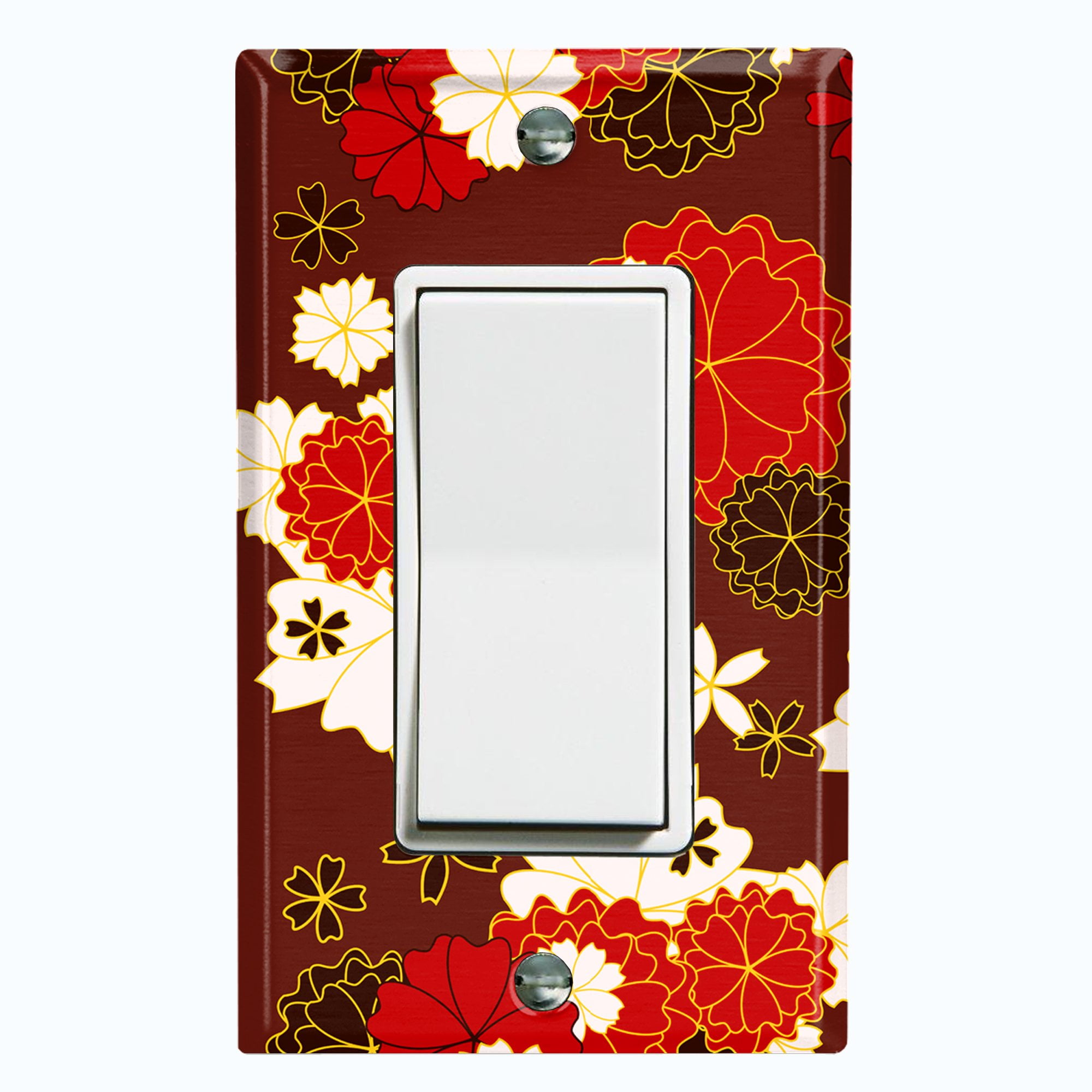 Metal Light Switch Plate Cover Japanese Sakura Flower Pattern Maroon ...