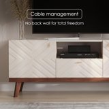 Living Skog Alba Beige Large TV Stand with Cabinet, Solid Wood Legs, Up ...