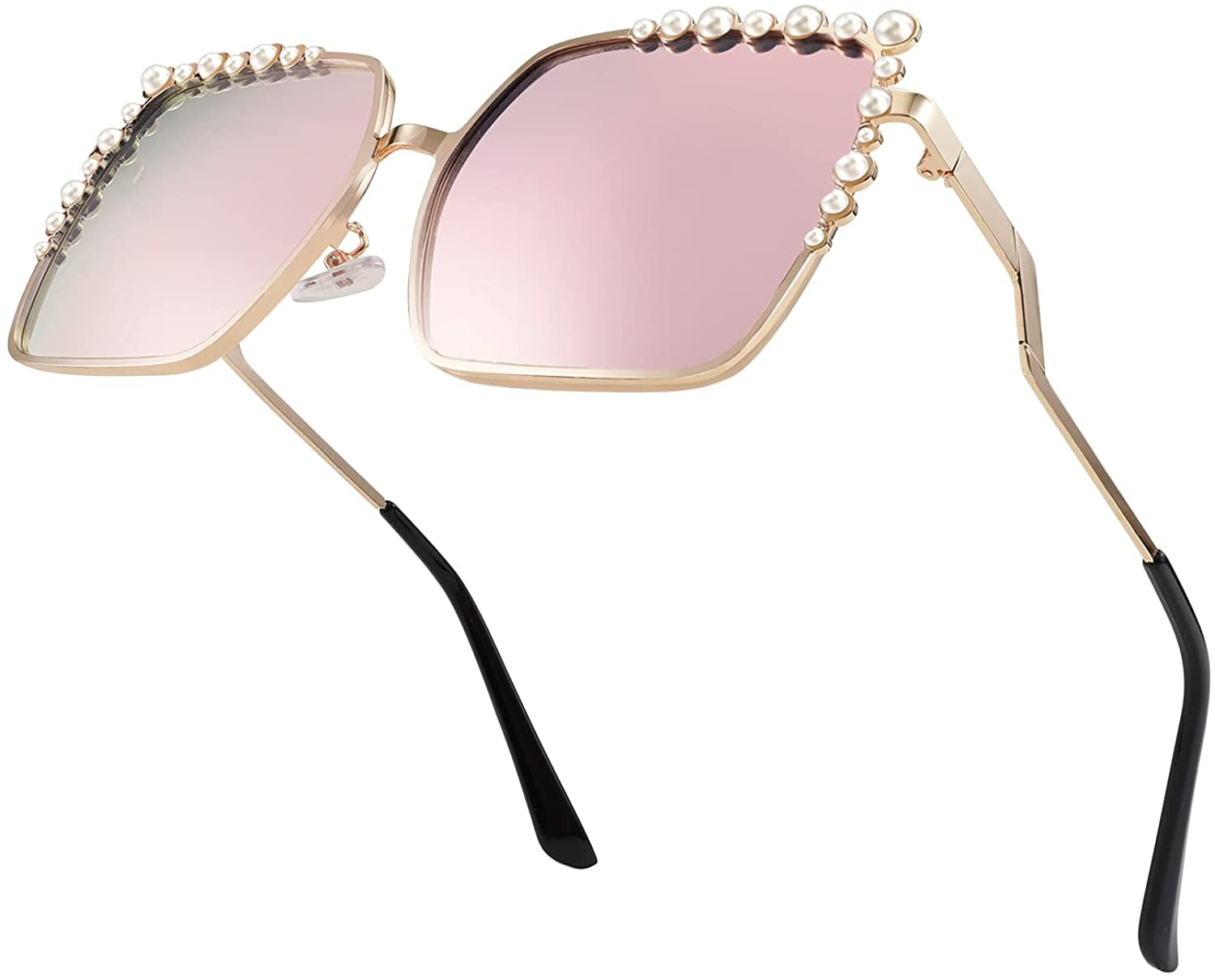 Feisedy Women Oversized Square Sunglasses Pearl Design Ladies 2021 New