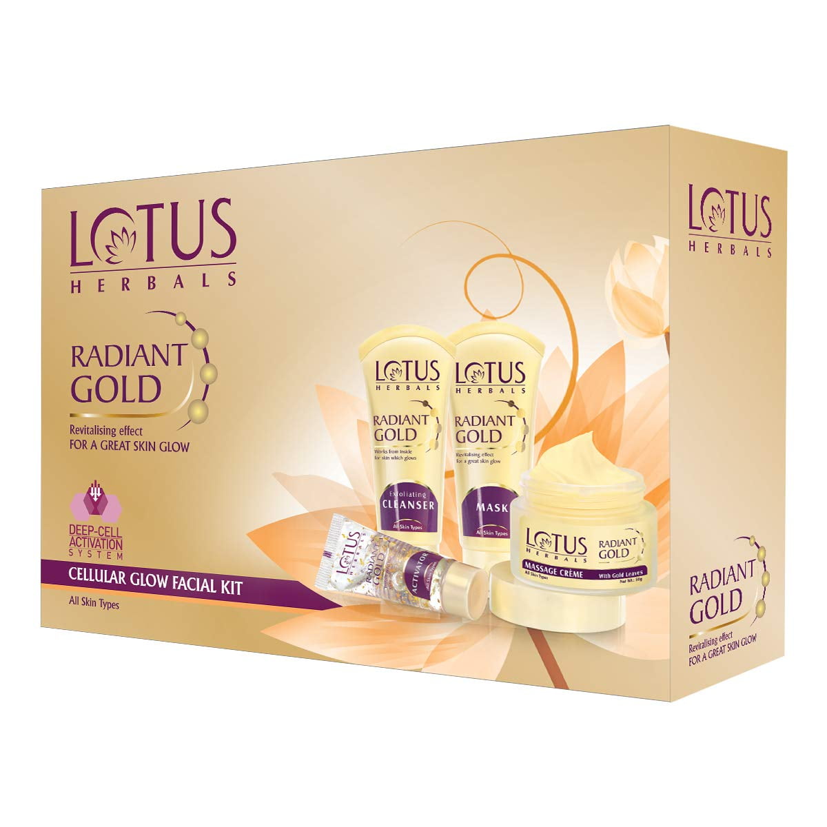 Lotus Radiant Gold Facial Kit For Instant Glow With 24k Pure Gold & Papaya 4 Easy Steps  170g (Multiple Use) 170g