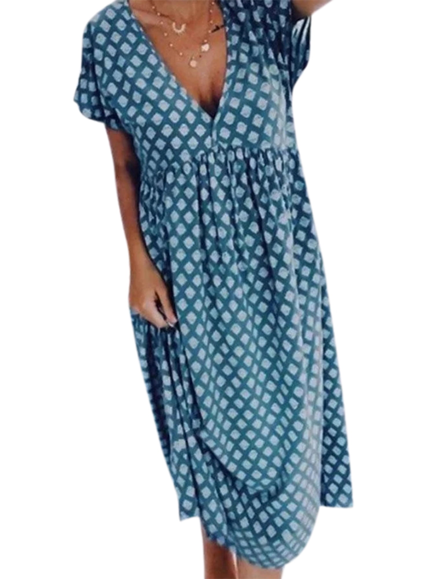 Wodstyle Womens V Neck Short Sleeve Loose Sundress Summer Plus Size