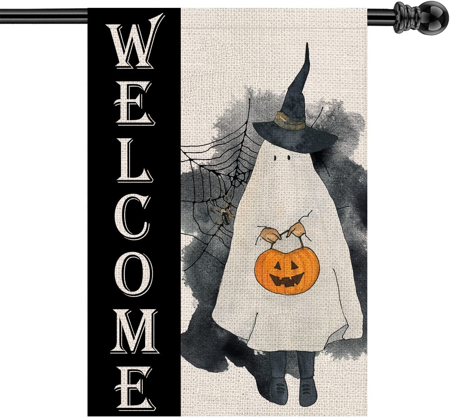 Halloween House Flag Spooky Ghost Welcome Flags Double Sided Vertical ...